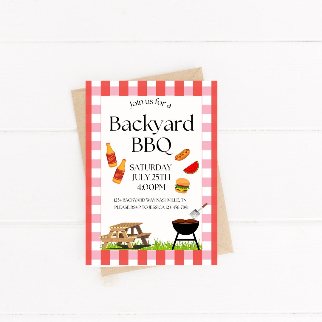 Backyard BBQ Invitation, EDITABLE Backyard Barbecue Party Invitation ...