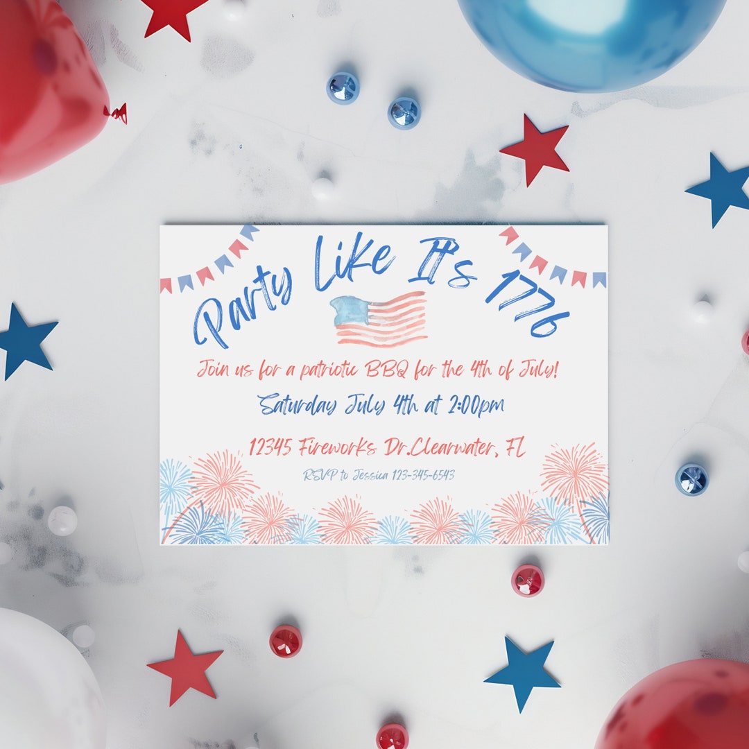 Party Like It's 1776 - 4th of July BBQ Invite - Patriotic - 5x7 Digital ...