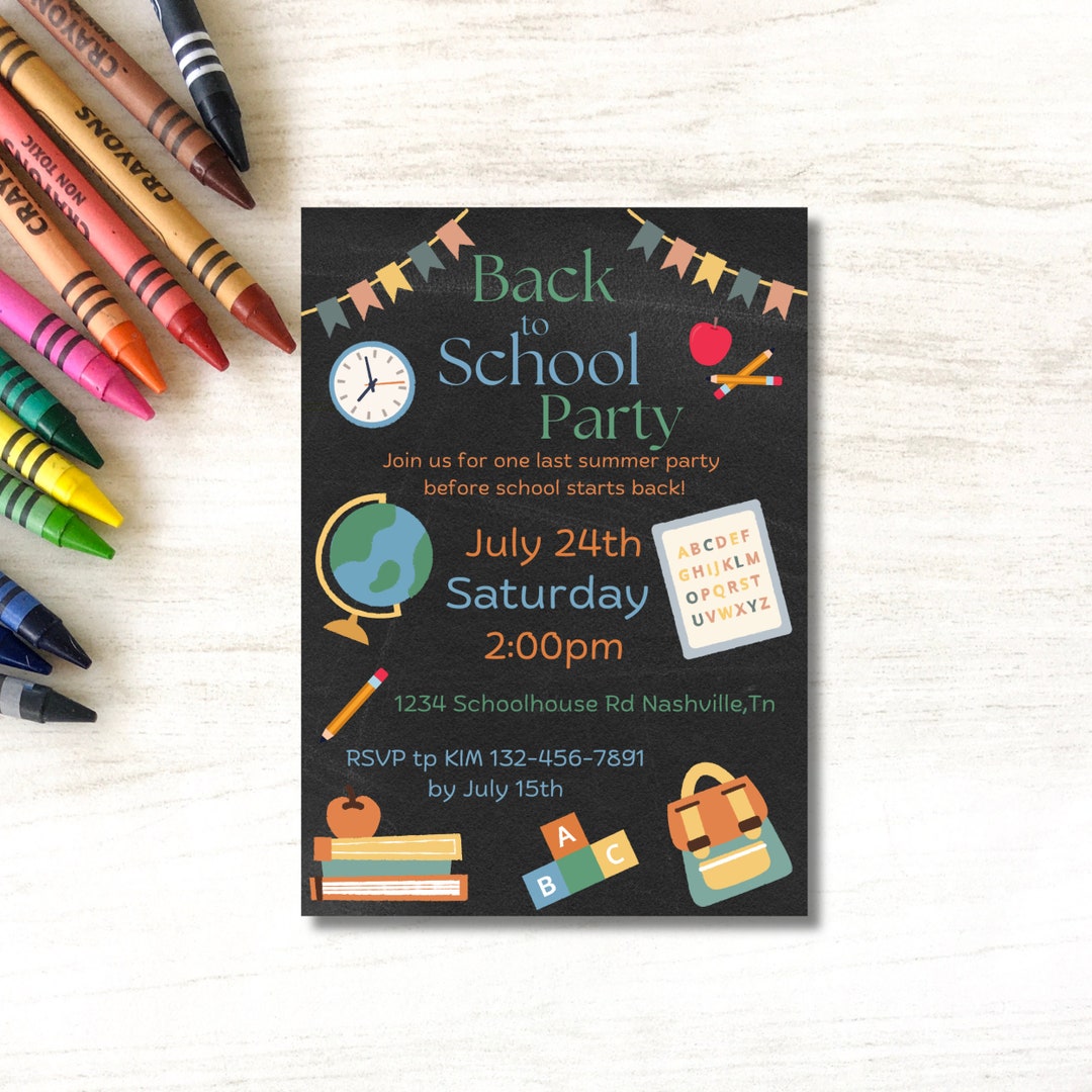 Editable Back to School Party Invitation – 5x7 Printable (digital ...