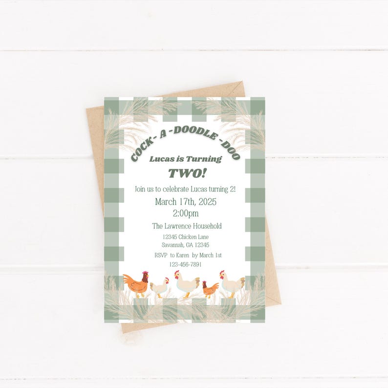 Cock-a-doodle-doo - 2nd Birthday Party Invitations - Chicken Party ...