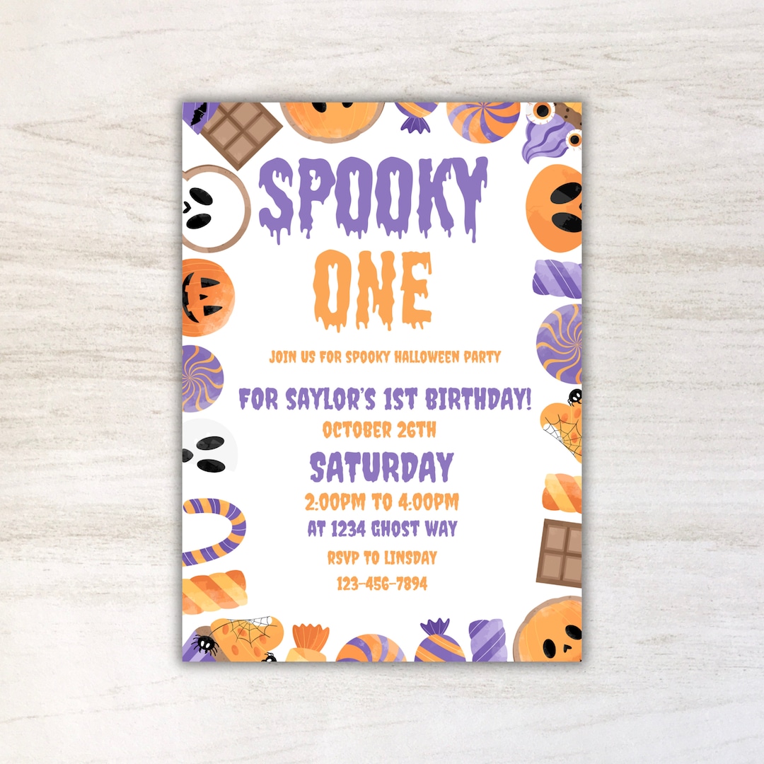 Halloween Birthday Spooky One Invitation for First Birthday Editable ...