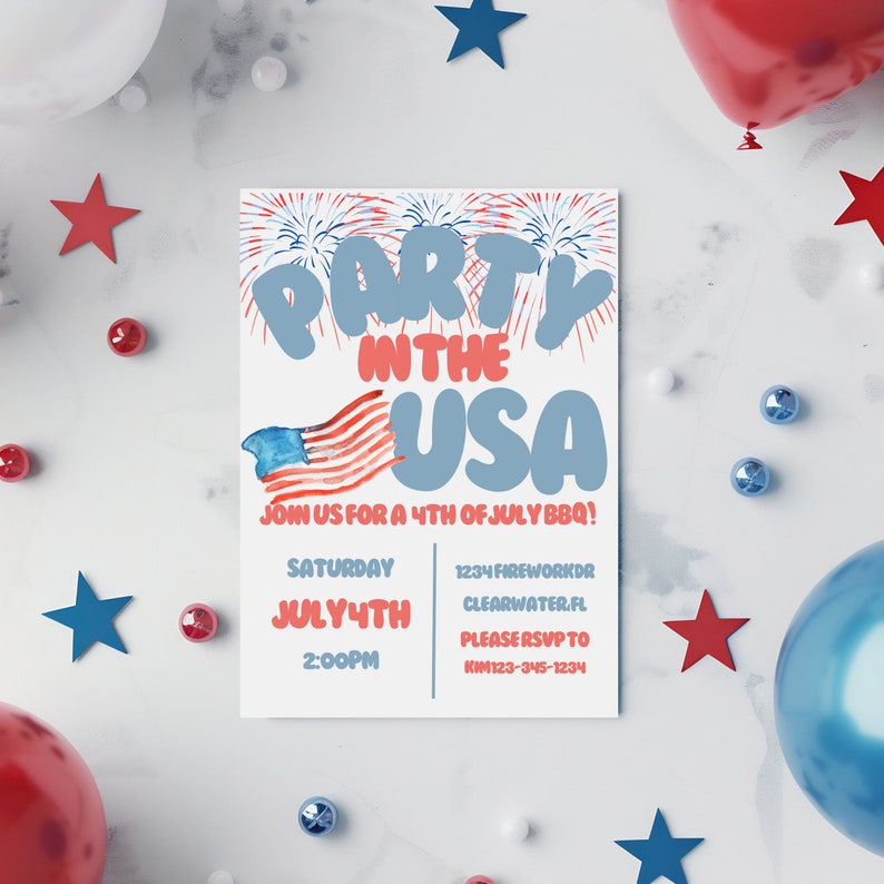 Party in the USA - 4th of July BBQ Invite - Patriotic - 5x7 Digital ...