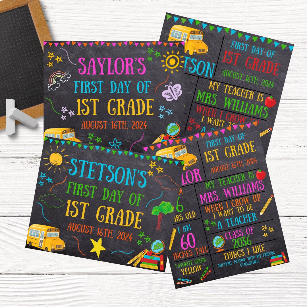First Day of School Sign for First Day Back to School 4 Poster Bundle ...