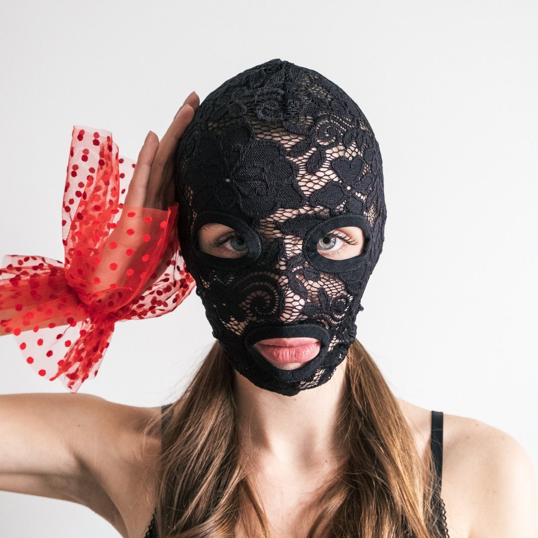 Black Lace Balaсlava, BDSM Mask, Lace Face Mask, Sexy Mask, Fetish Face ...