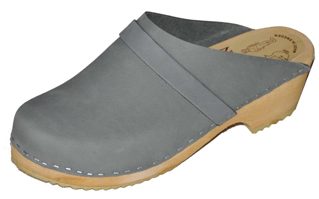 Gray Green Nubuck Leather Clogs, Natural Beech Wood Sole - Etsy