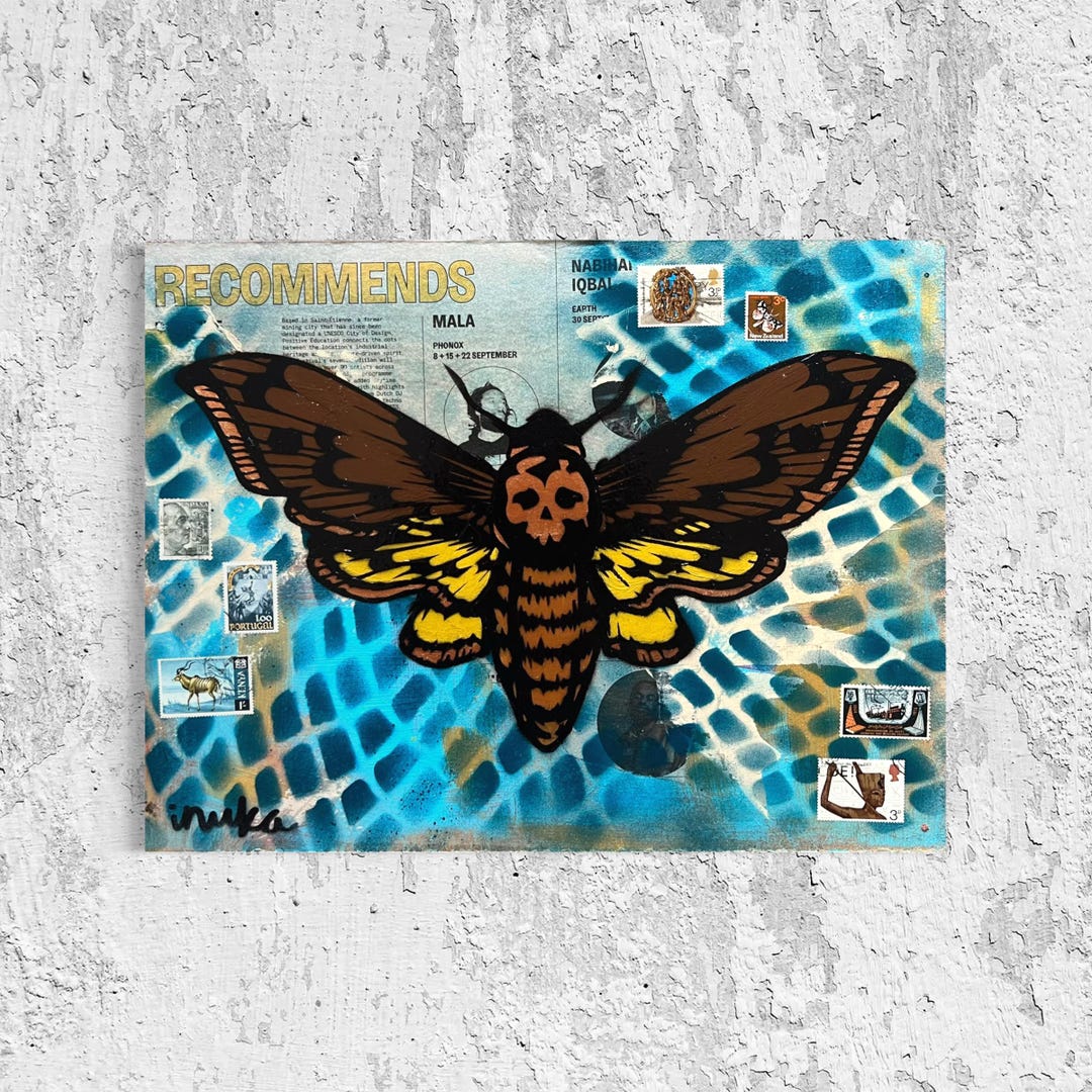 Death Hawk Moth Original Painting Street Art Vintage Art Deco One of A ...