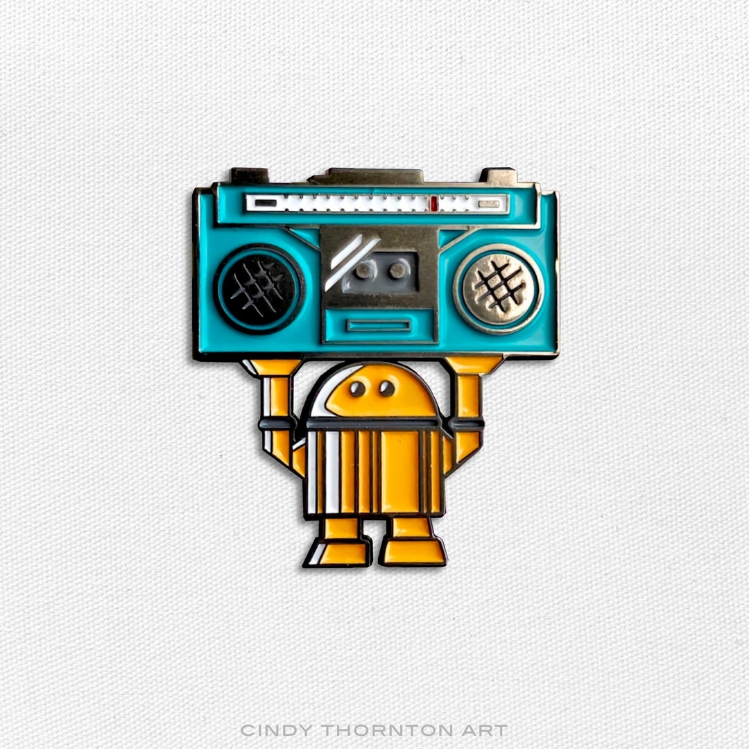 Limited Edition Robot Enamel Metal Pin - Say Anything Boombox Bot - by ...
