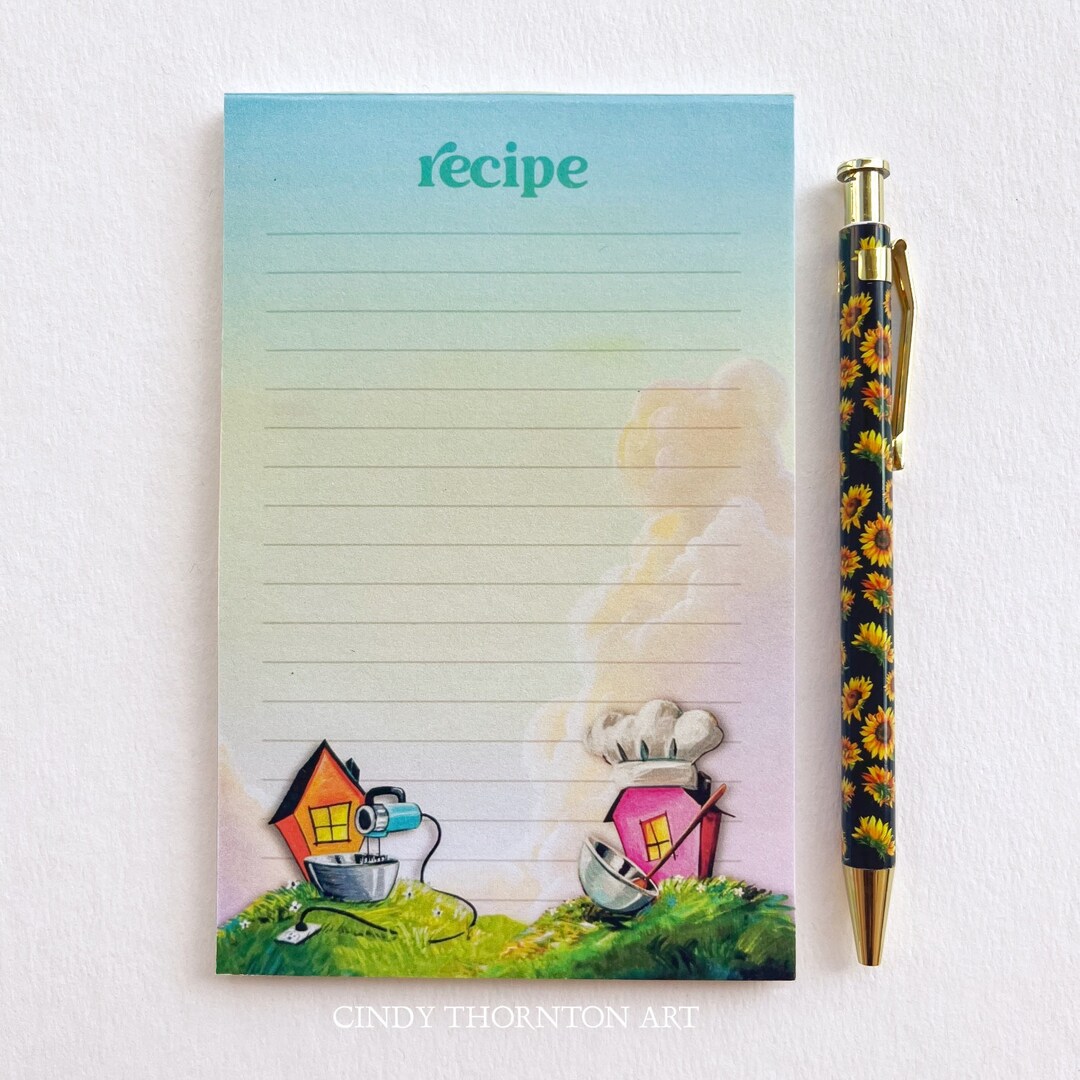 4x6 Recipe Notepad W/ Sunflower Pen - Two Little House Cooks - 50 ...
