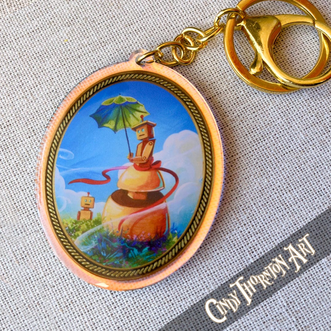 Monet Robot With A Parasol Key Fob Acrylic Keychain - by Cindy Thornton ...