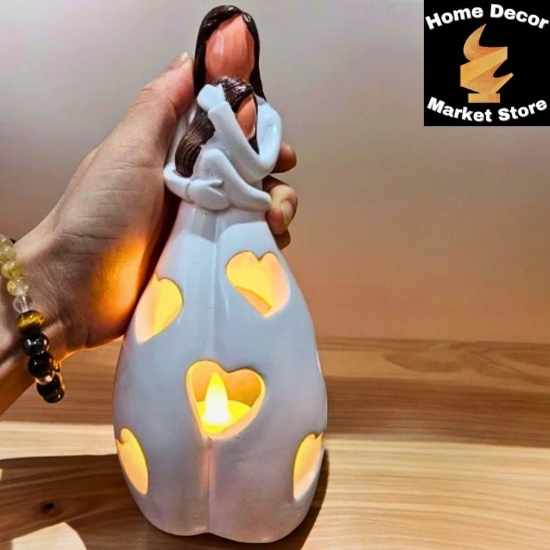 Mom & Daughter LED Candlestick Holder White Candle Holder Flickering ...