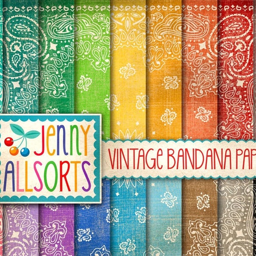 Vintage Bandana Digital Design Papers 18 Colors Worn - Etsy
