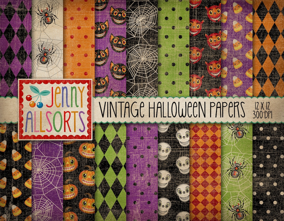 Vintage Halloween Digital Design Paper Retro Halloween Patterns, Spooky ...