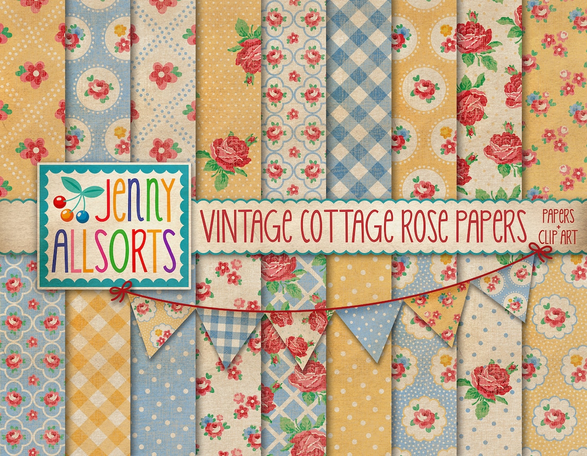 Vintage Cottage Rose Digital Paper Set Clipart 18 - Etsy