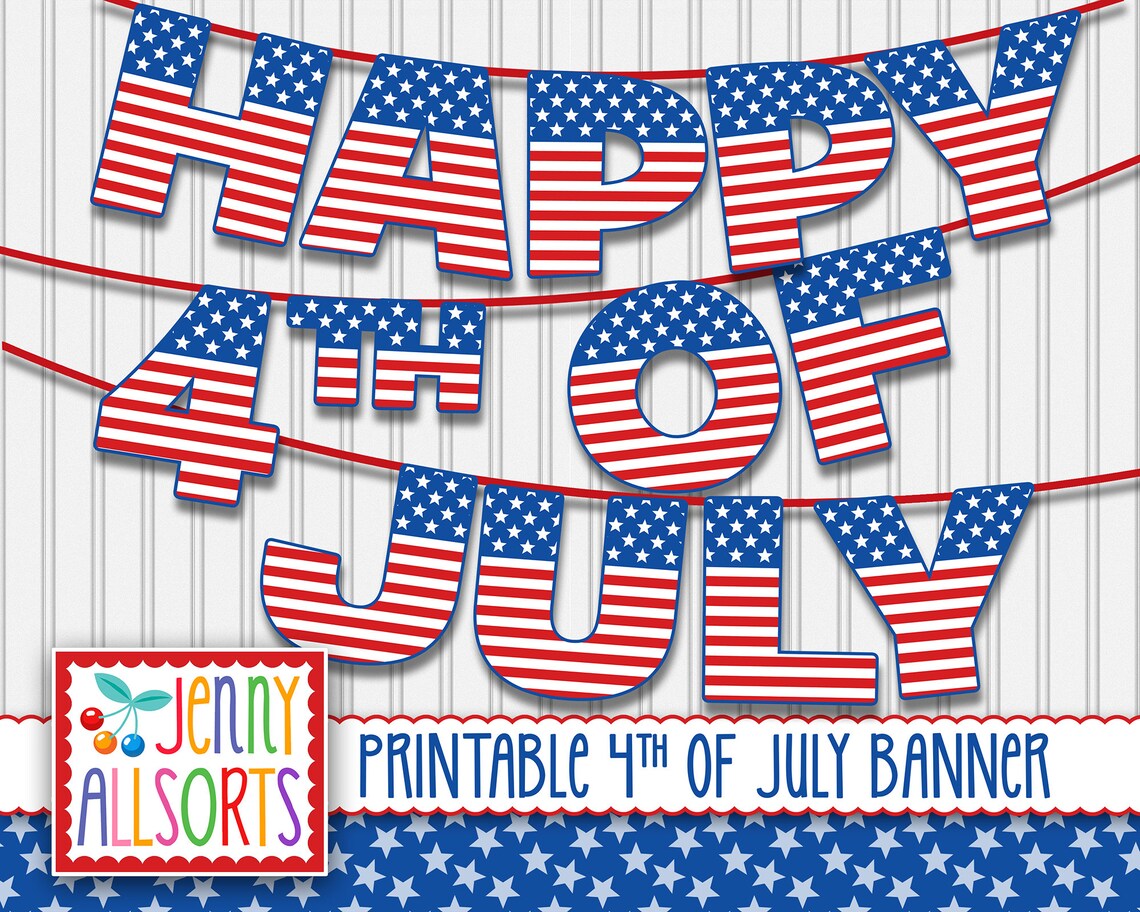 4th of July Printable Banner - Digital Independence Day Sign, Red White ...