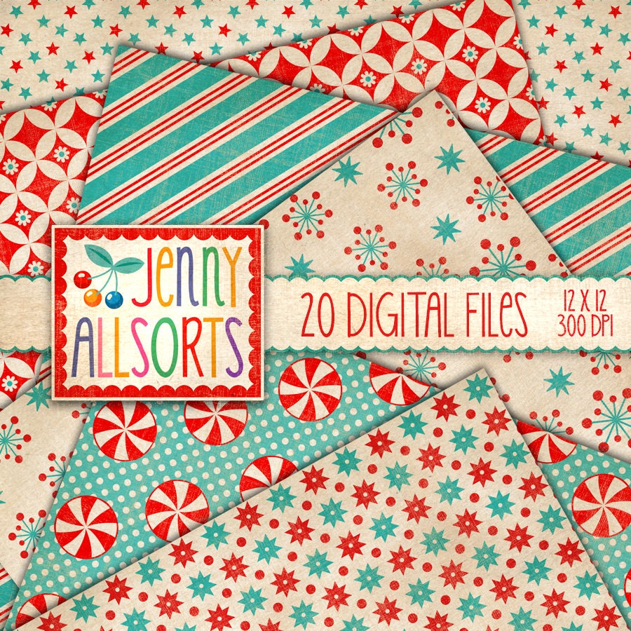 Vintage Christmas Digital Paper Set Clipart 20 Printable - Etsy