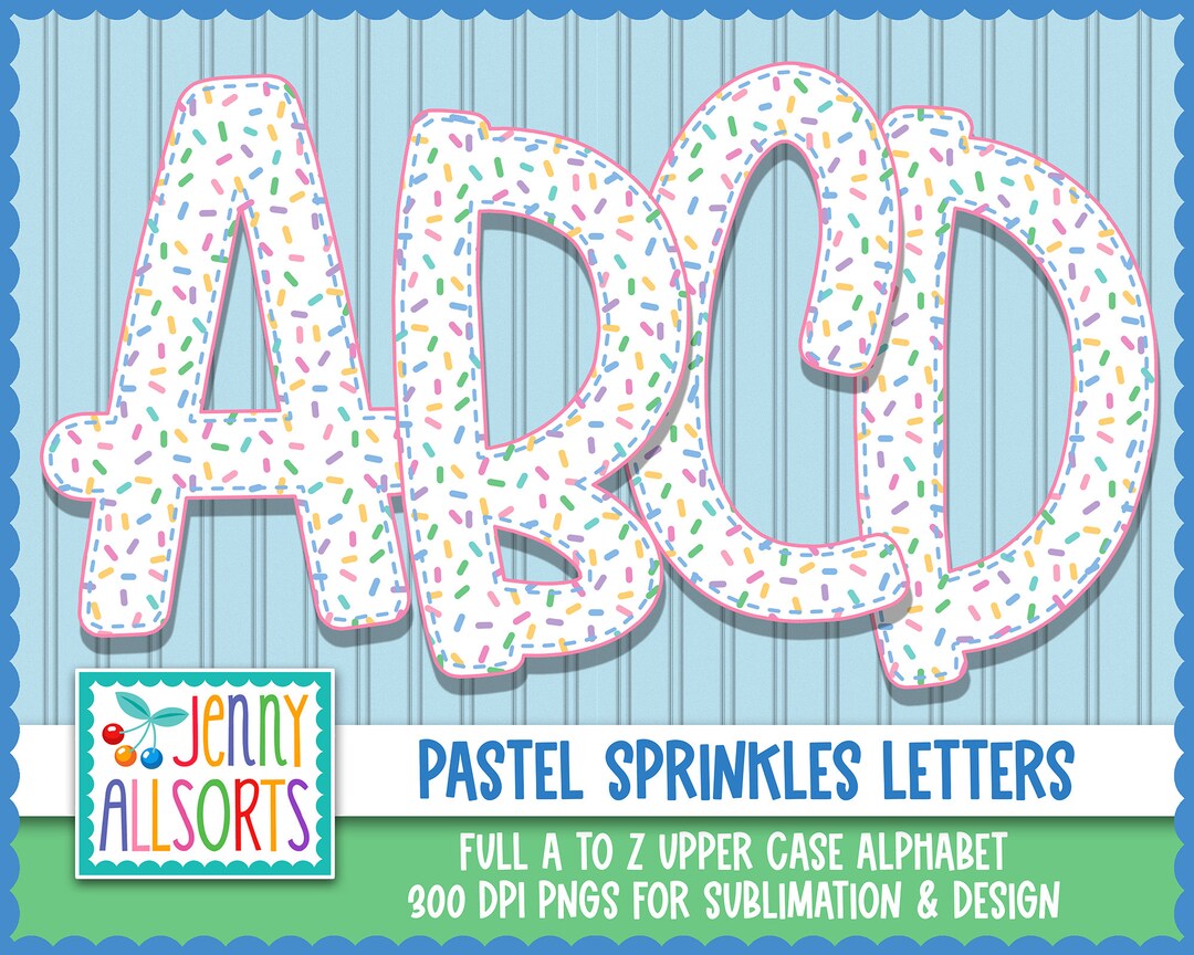 Pastel Sprinkles Alphabet for Sublimation & Design, Cupcake Candy ...