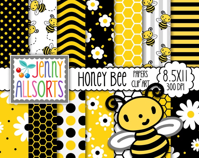 Honey Bee Digital Scrapbook Paper & Bumble Bee Clip Art 8.5 X - Etsy