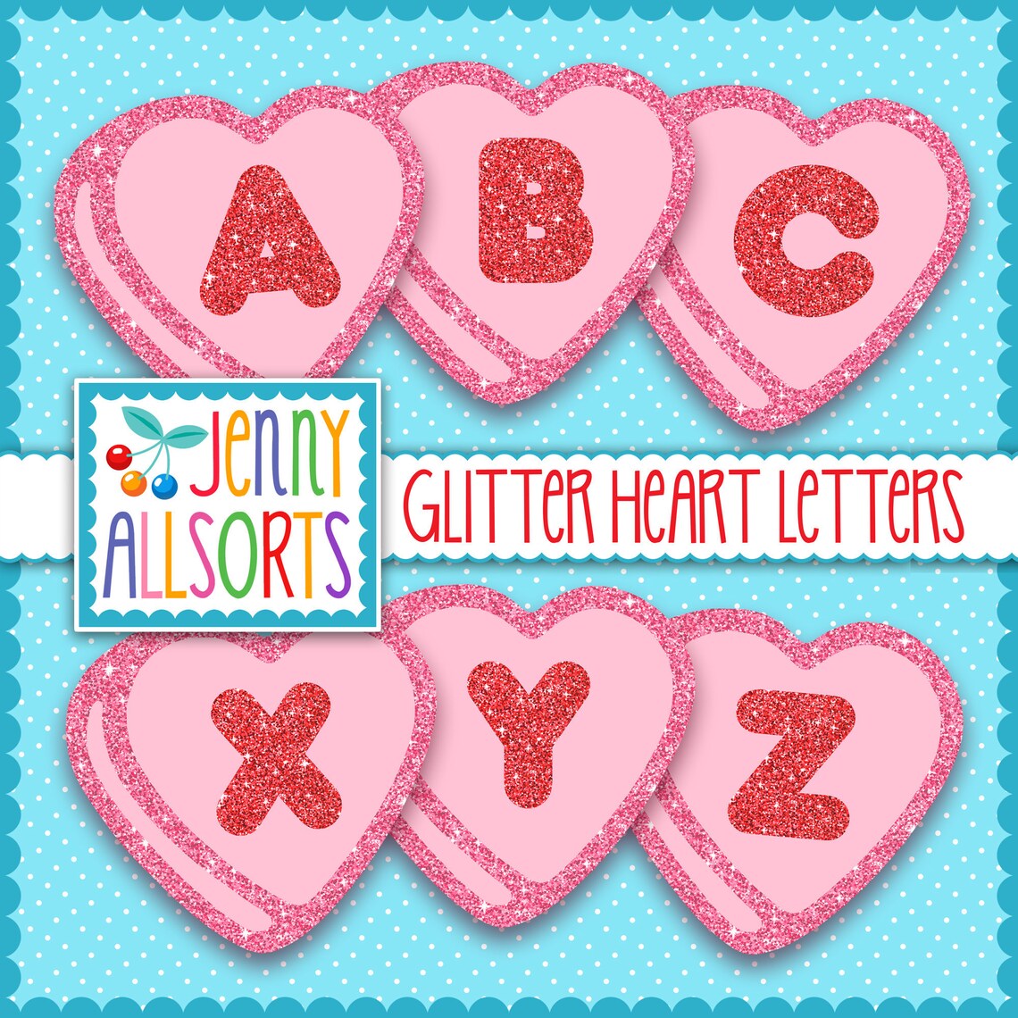 Glitter Candy Hearts Digital Alphabet clipart printable pink | Etsy