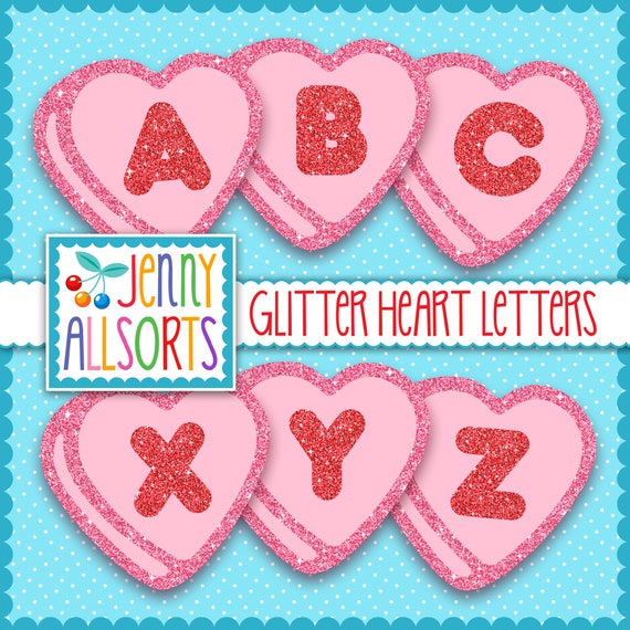 Glitter Candy Hearts Digital Alphabet Clipart Printable Pink | Etsy