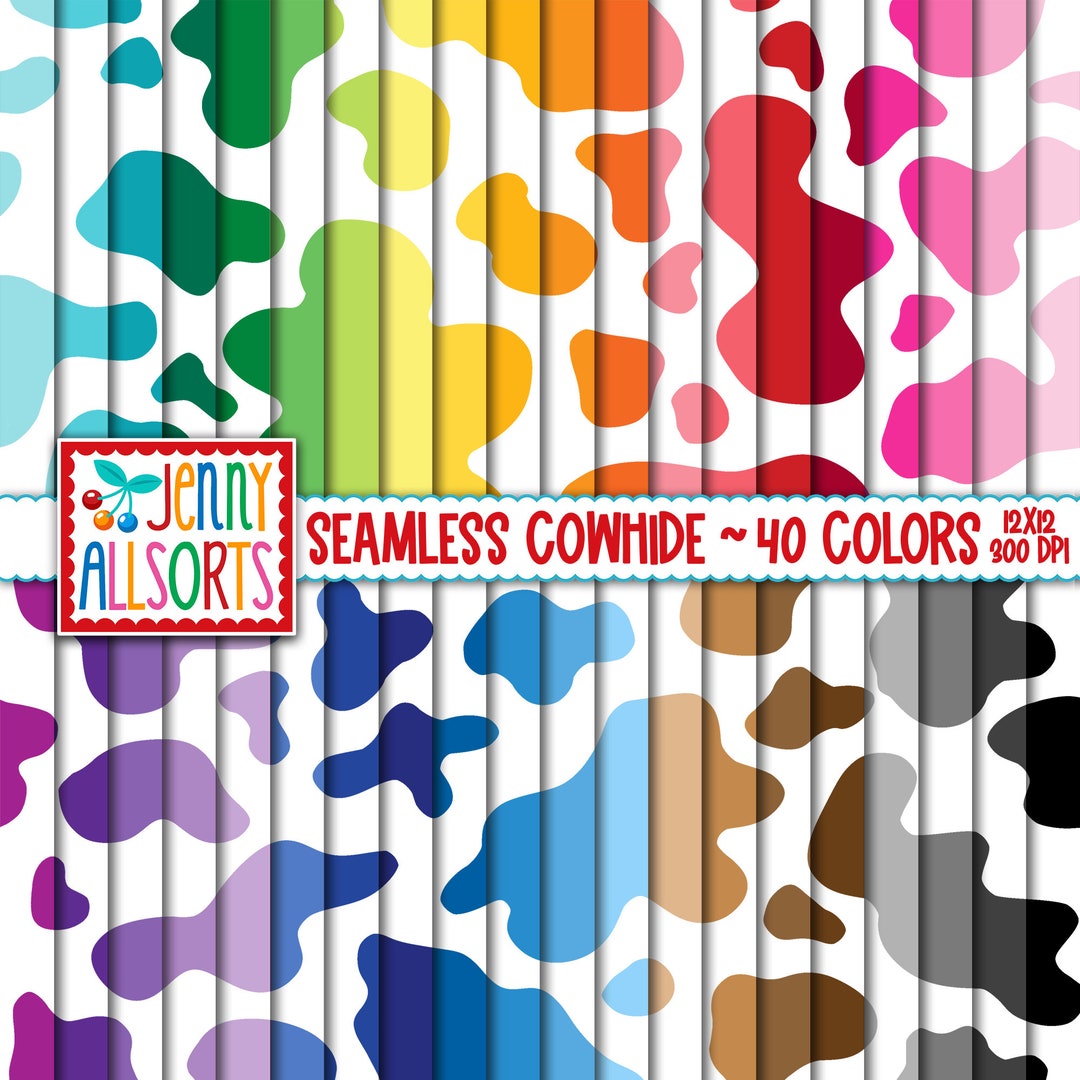 Seamless Cow Pattern Digital Design Bundle - 40 Colors, Cowhide ...