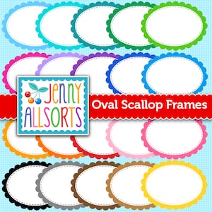 Digital Scallop Oval Frames in Rainbow Colors - Cute Scrapbook Frames ...