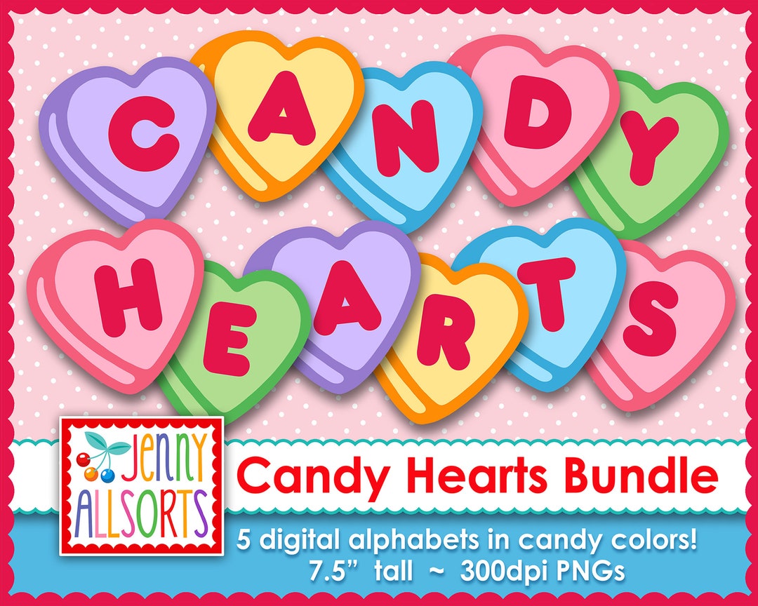 Candy Heart Letters Bundle Clipart - FIVE Valentine Alphabets, Digital ...