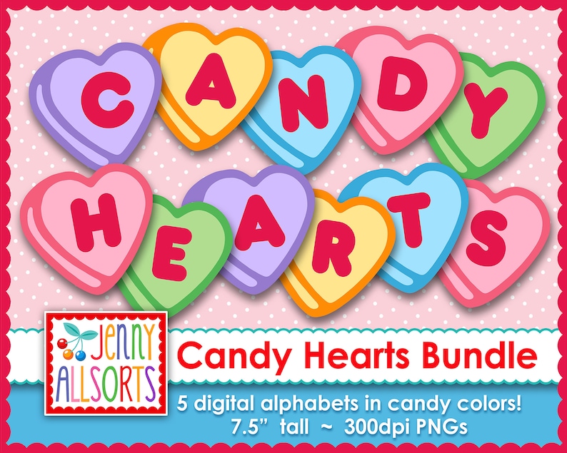 Candy Heart Letters Bundle Clipart - FIVE Valentine Alphabets, Digital ...