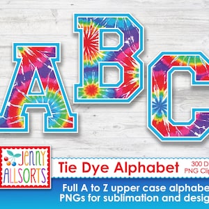 Tie Dye Alphabet Clipart for Sublimation & Design, 7 in Digital Tie Dye ...