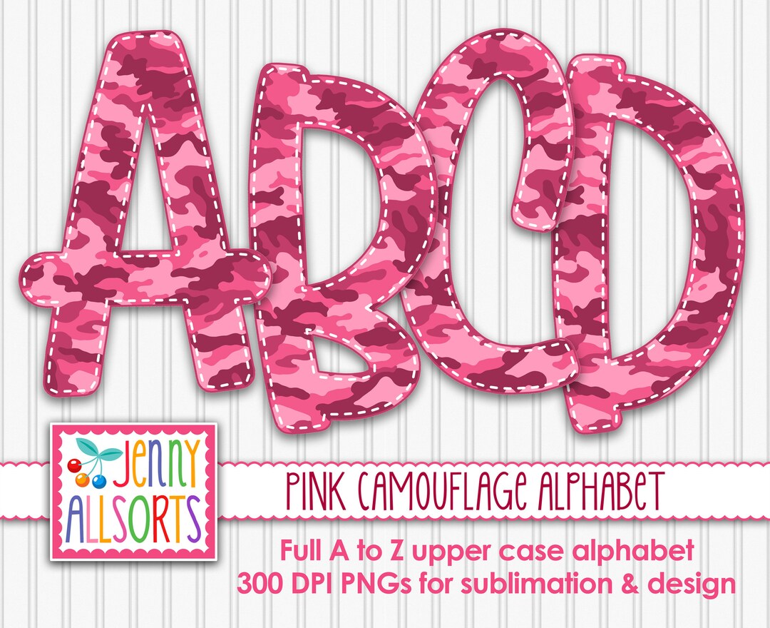 Pink Camo Alphabet for Sublimation & Design, Pink Camouflage Print 10 ...