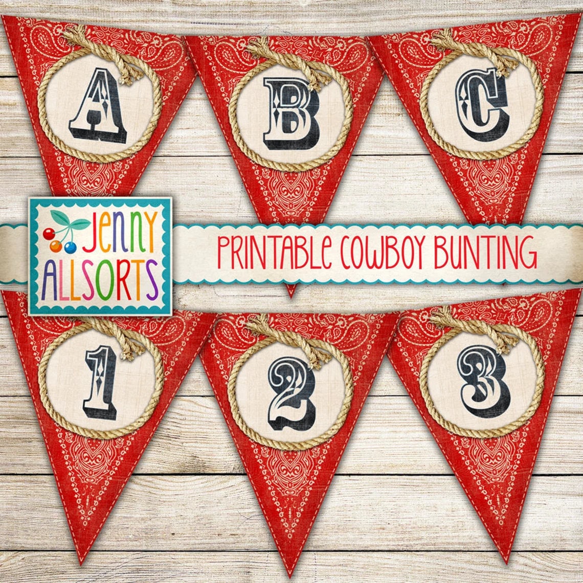 Printable Banner Vintage Western Bandana Pennants - Digital Cowboy ...