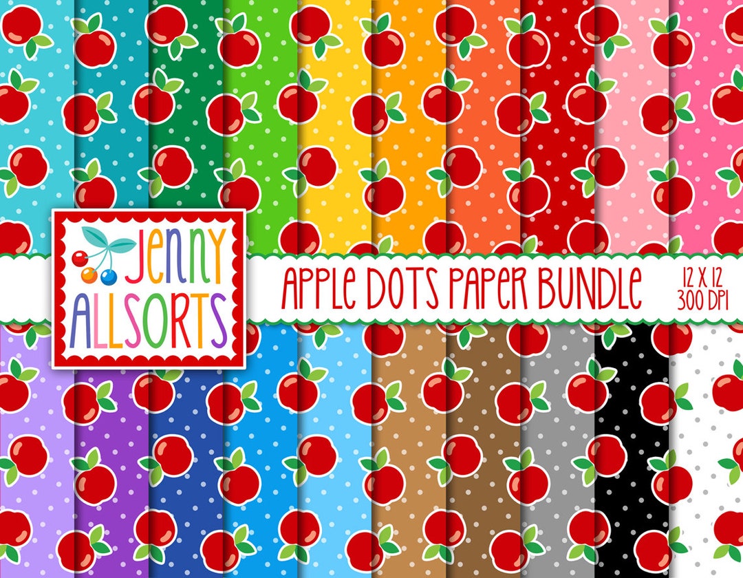 Apple Dots Digital Paper Pack - 20 Colors, Red Apples on Dots ...