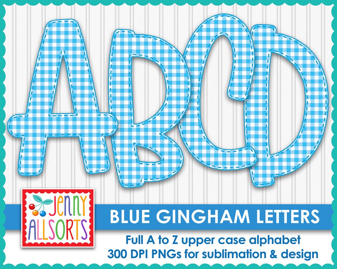 Blue Gingham Digital Alphabet for Sublimation & Design, 10" Digital ...