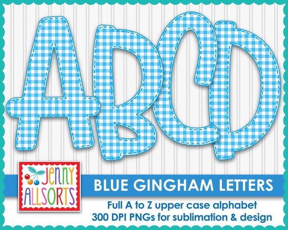 Blue Gingham Digital Alphabet for Sublimation & Design | Etsy