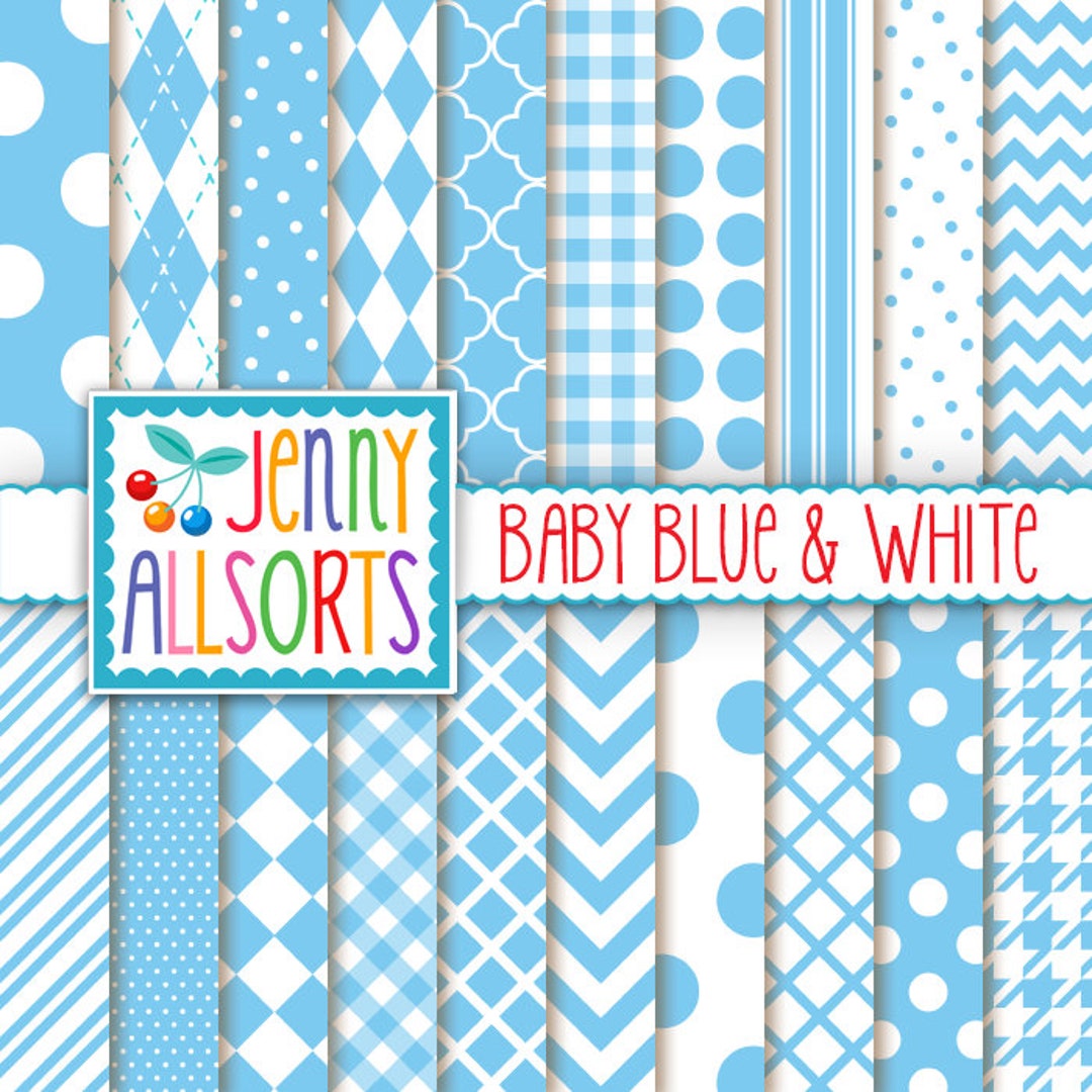 Baby Blue Digital Scrapbook Papers - 20 Graphic Patterns - Digital ...