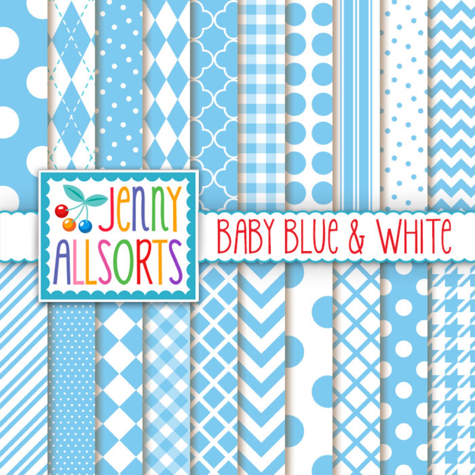 Baby Blue Digital Scrapbook Papers - 20 Graphic Patterns - Digital ...