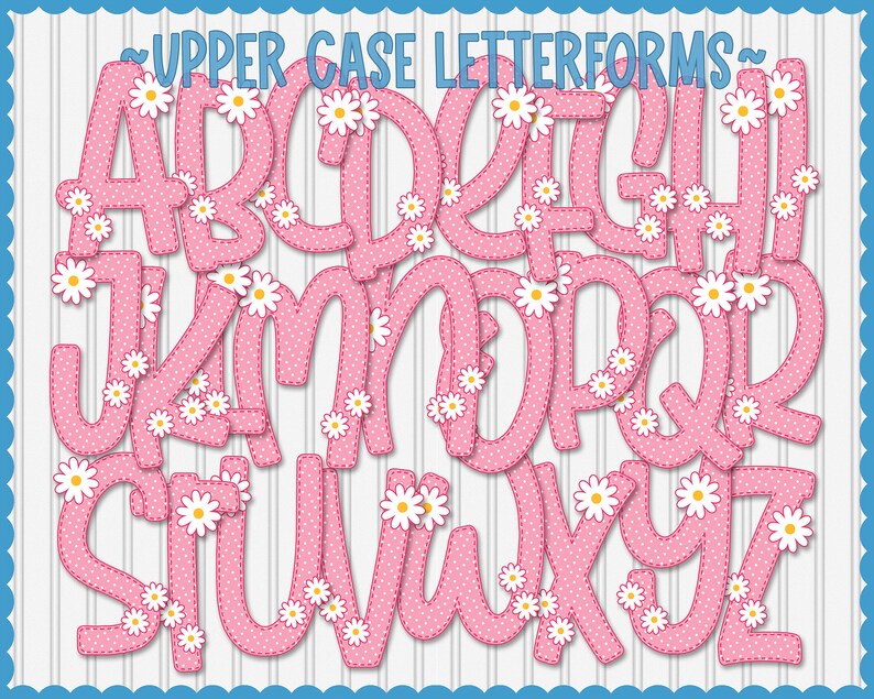 Pink Daisy Dot Digital Alphabet for Sublimation & Design, Upper + Lower ...