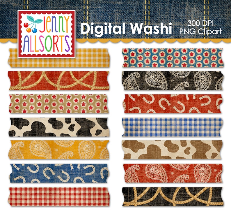 Vintage Cowboy Washi Tape Digital Clip Art Graphic Download - Etsy