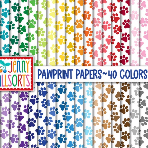 Paw Print Digital Paper Pack 40 Color Bundle Printable - Etsy