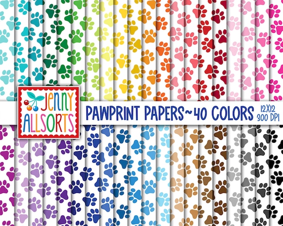 Paw Print Digital Paper Pack 40 Color Bundle Printable - Etsy