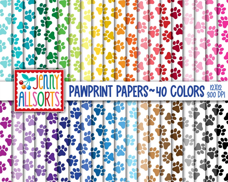 Paw Print Digital Paper Pack 40 Color Bundle Printable - Etsy