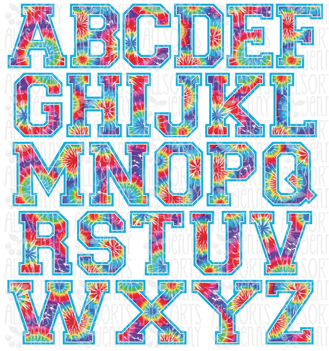 Tie Dye Alphabet Clipart for Sublimation & Design 7 in | Etsy