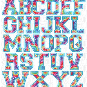 Tie Dye Alphabet Clipart for Sublimation & Design, 7 in Digital Tie Dye ...