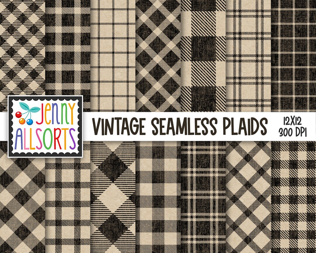 Vintage Buffalo Plaids Digital Seamless Papers - Aged Black Buffalo ...