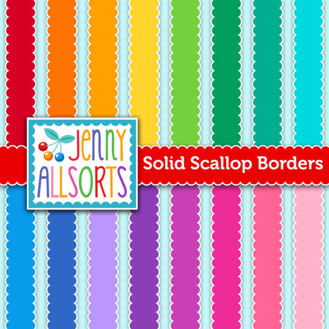 Scallop Edge Digital Ribbon - 20 Colors - Clip Art Borders - Instant ...