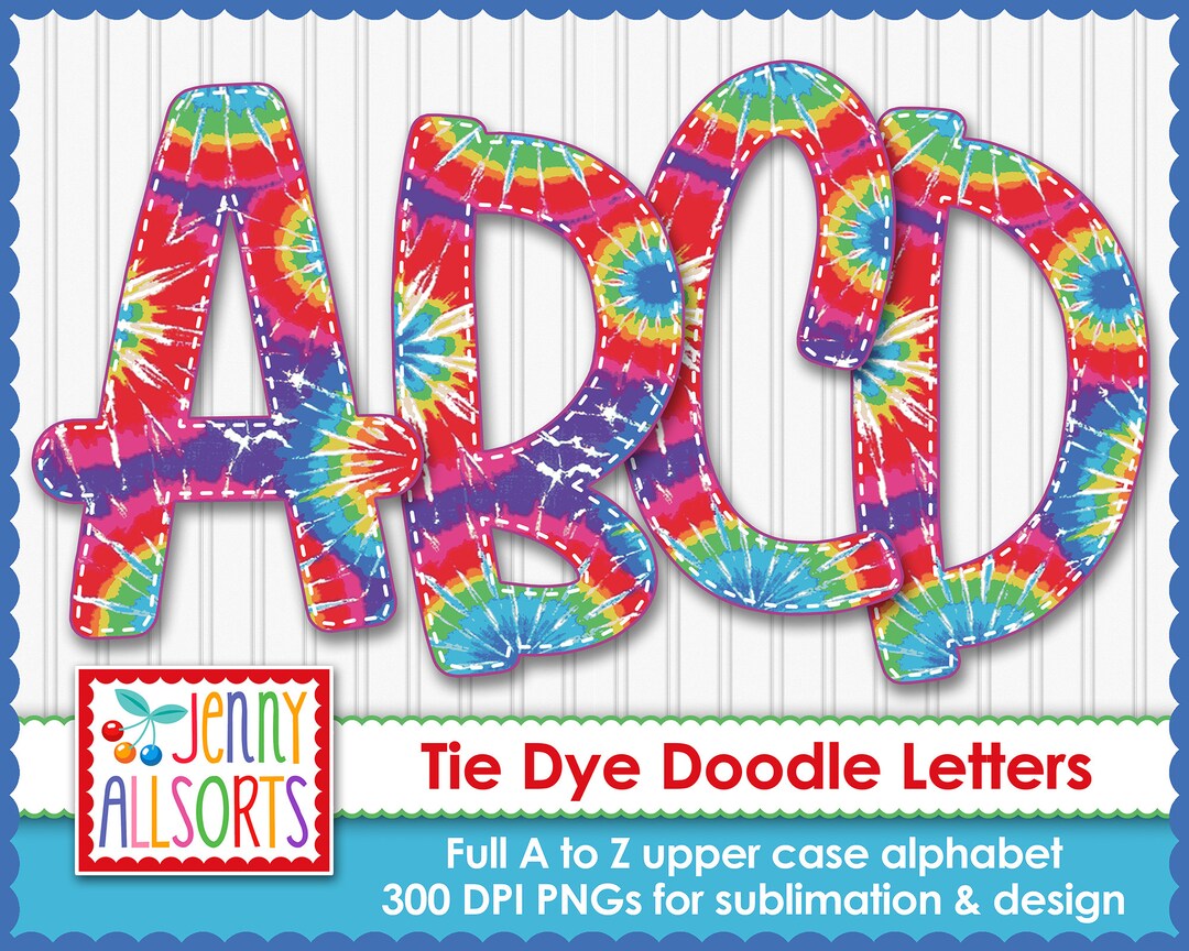 Rainbow Tie Dye Doodle Alphabet for Sublimation & Design, Retro Artsy ...