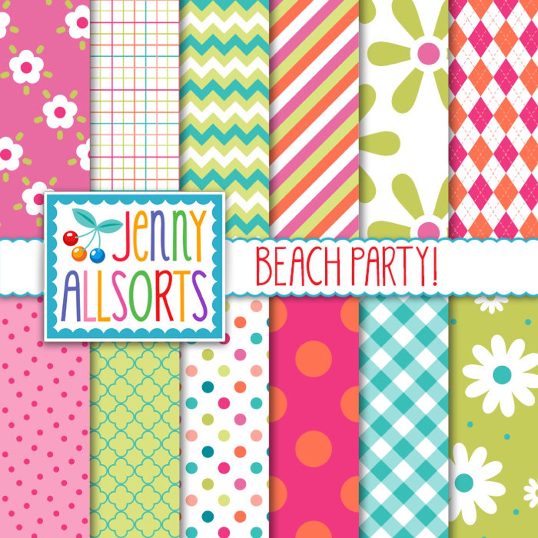 Summer Beach Party Digital Paper - Scrapbook Paper in Hot Summer Colors ...