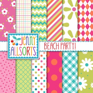 Summer Beach Party Digital Paper Scrapbook Paper in Hot Summer Colors ...