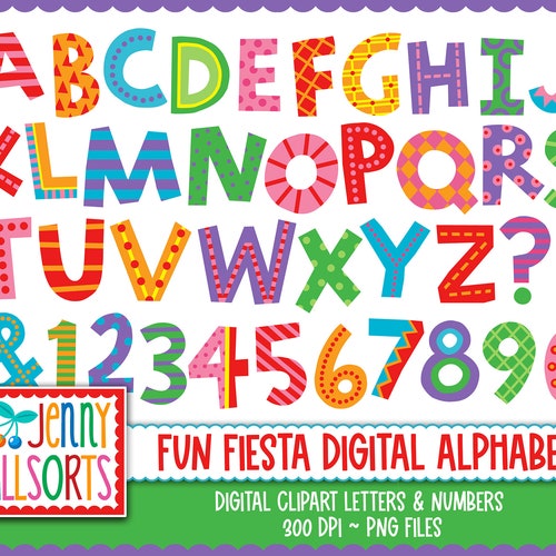 Fun Fiesta Alphabet Clipart Digital Hand Drawn Letters - Etsy