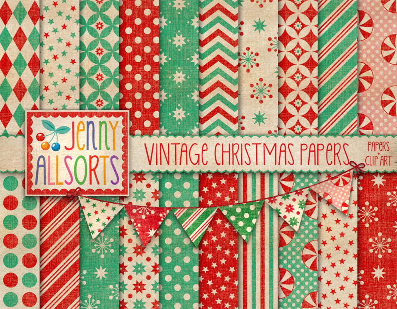Vintage Christmas Digital Paper Set Clipart 20 Printable - Etsy