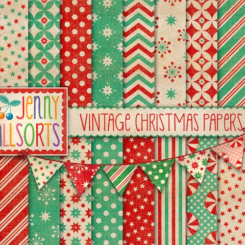 Retro Vintage Christmas Digital Scrapbook Paper Matching - Etsy